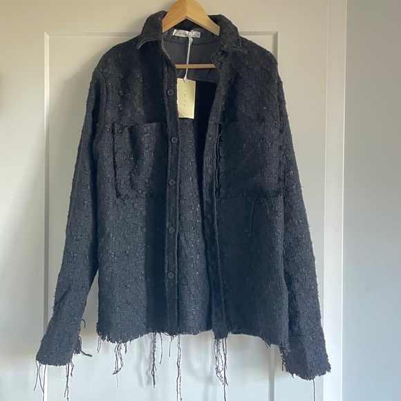MNML | Jackets & Coats | Mnml Black Nwt Frayed Edge Oversized Woven ...
